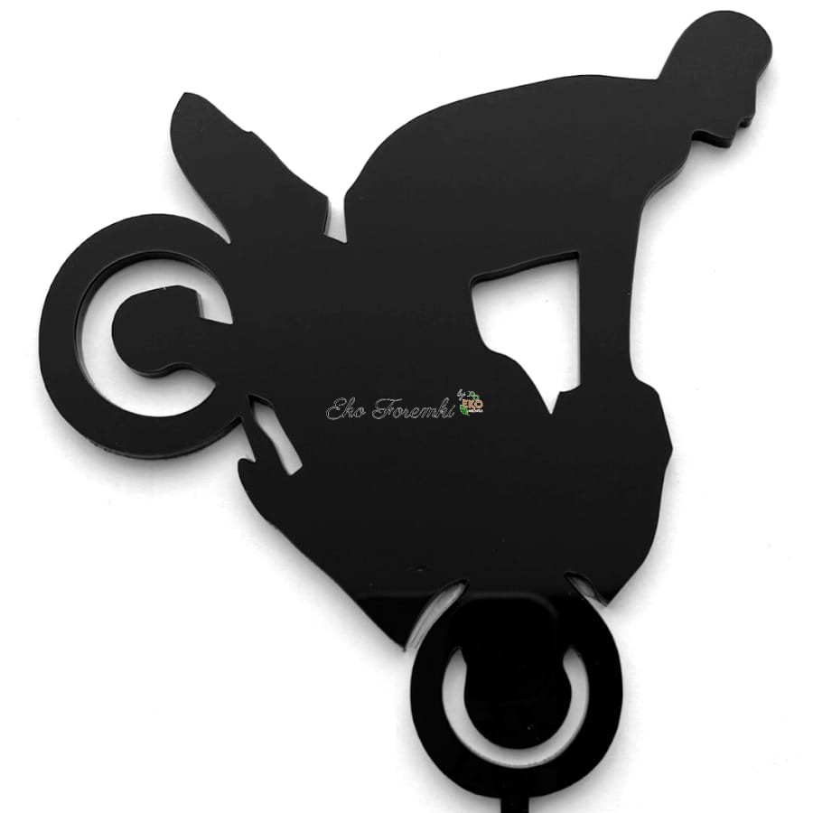 Ozdoba na tort motor ścigacz - czarny topper plexi 12 cm - EkoForemki